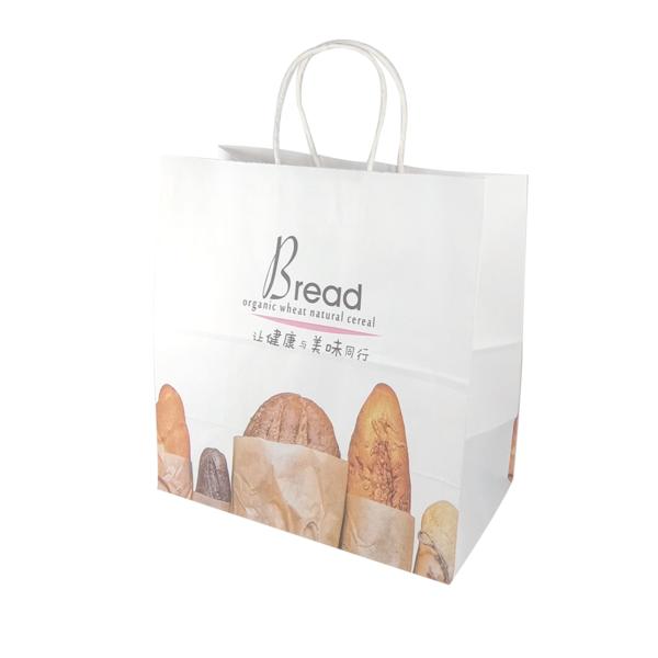 Quality White Paper Bakery Bag with Bread Print and Handles for sale