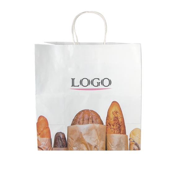 Quality White Paper Bakery Bag with Bread Print and Handles for sale