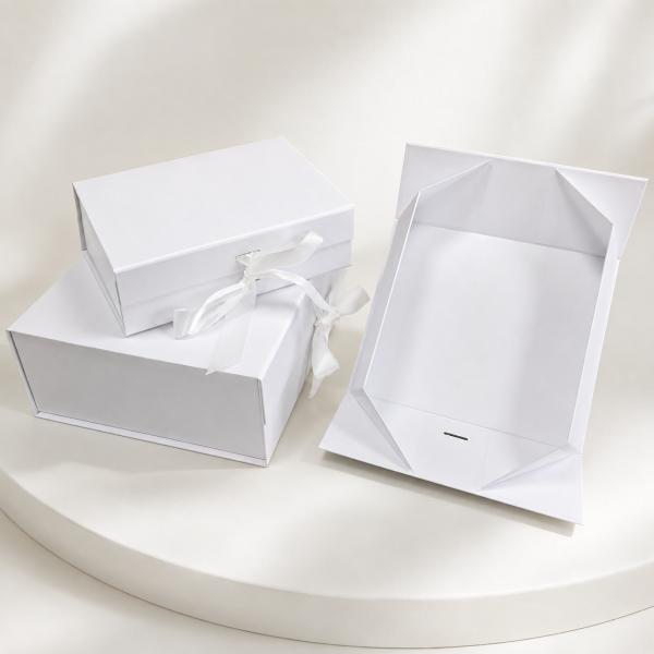 Quality Foldable Ribbon-Tie Gift Boxes in White, Pink and Black for sale
