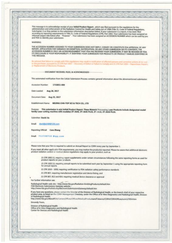 FDA Certification - CHN-TOP SCI&TECH CO., LTD.