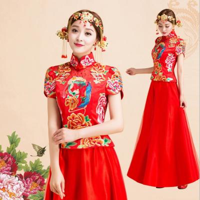 China High end Embroidery traditional Chinese wedding dress with High Neck LXHS-2319 for sale