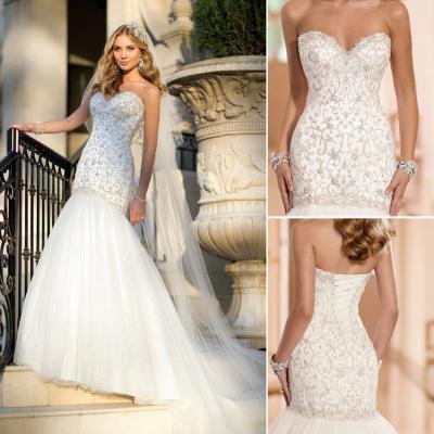 China Ladies Sweetheart Neckline Polyester Wedding Dresses with cathedral train, white LXYWQ-1689 for sale