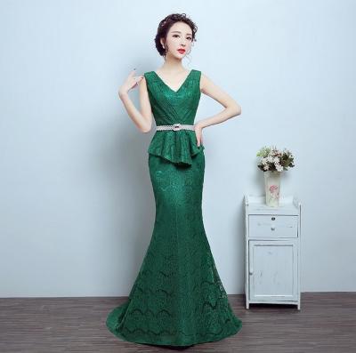China Green Sexy summer long Party Dresses for Women, V neck-line prom dresses LXLSQ-1260 for sale