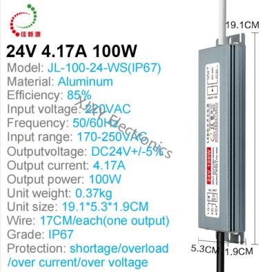 Cina Driver di alimentazione LED impermeabile 100W 24V 4.16A Trasformatore LED per insegne luminose in vendita