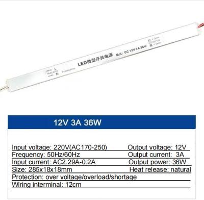 Cina 3A 12V 36W IP20 Driver LED ultra sottile Linea LED in alluminio per strisce luminose in vendita
