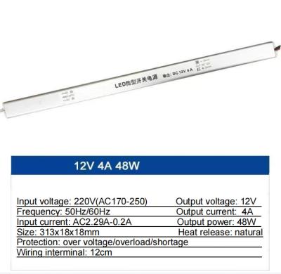 Cina Transformer Indoor LED Driver Ultra Thin 12V 48W 4A Light Strip Line Light in vendita