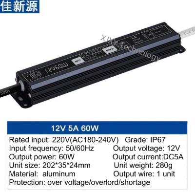 Cina Alimentatore per scatola luminosa da parete per lavaggio IP67 Alimentatore LED 12V 60W 5A in vendita