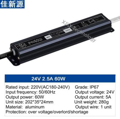 Cina Alimentatore per insegne al neon 24V 2,5 A 60W Scatola luminosa da parete impermeabile IP67 in vendita
