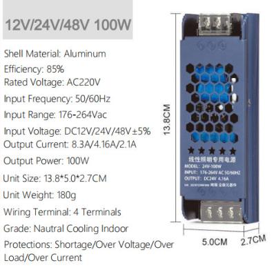 Cina Alimentazione elettrica di Watt di potenza d'accensione dedicata dei driver 12V 24V 48V 100 delle lampade fluorescenti del LED in vendita