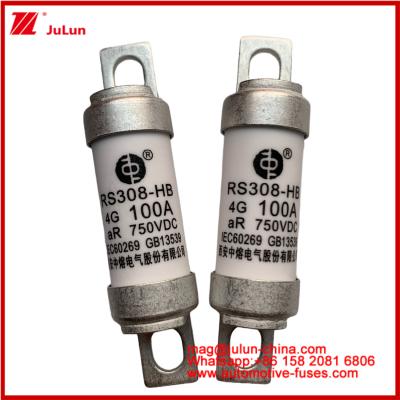 중국 RS308-HB 4G 100A AR 750VDC 50KA 자동차 회로 보호용 퓨즈 성능 JASO D622 세라믹 튜버 디자인에 적합 판매용