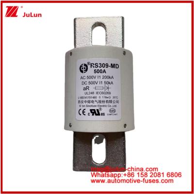 중국 500VDC 200KA 500VAC 50KA AR 튜블러 세라믹 급축 퓨즈 RS309-MD 500A 전기 차량 및 전력 배터리 시스템 판매용