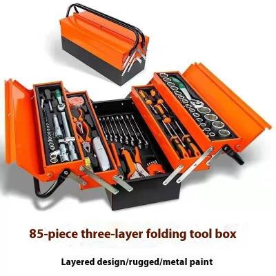 China Conjunto de caja de herramientas de hierro de combinación de 85 piezas de reparación de máquinas de tres capas de manga plegable para herramientas en venta