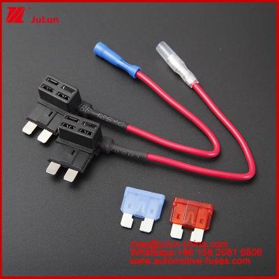 China Plated Brass Automotive 12V Micro2 Mini Auto Fuse Holder Add-A-Circuit TAP Adapter Small Standard ATM APM Blade Car Fuse 10A Blade Car Fuse Dc Car Mini Fuse Tap Automobile Fuse Holder for sale