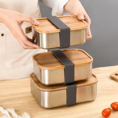 Cina Frigorifero, cassaforte in acciaio inossidabile 304, scatola Bento, coperchio in bambù, scatola da pranzo da 800 ml in vendita