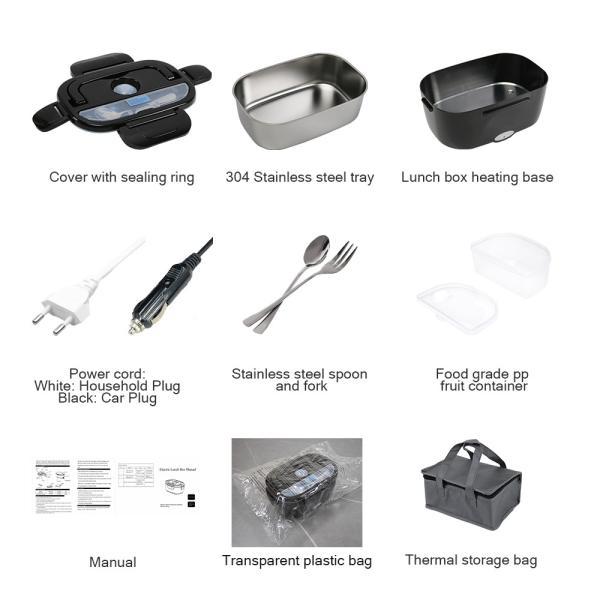 Quality Customize Electric Lunch Boxes All Black Portable Heating Lunch Box for sale