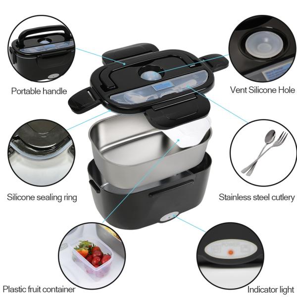 Quality Customize Electric Lunch Boxes All Black Portable Heating Lunch Box for sale
