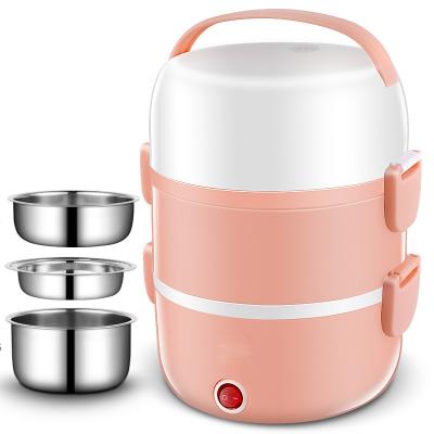 China 220V Portable Lunch Box Cooker Three Layers Stainless Steel Dark Brown OEM for sale