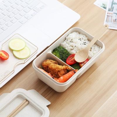 China Rectangle Bento Box Lunch Container Plastic Wheat Straw With Cutlery for sale