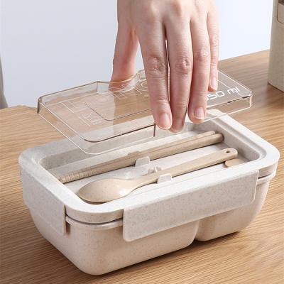 China Rectangle Bento Box Lunch Container Plastic Wheat Straw With Cutlery for sale