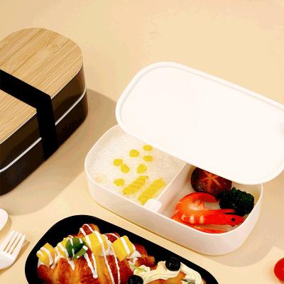 China Bamboe deksel thermische Bento lunch box stapelbare dubbele laag microwave kluis Te koop