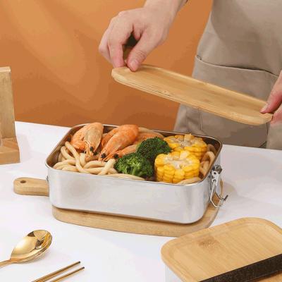 Cina Capo in bambù Classic Metal Lunch Box Double Buckle 304 in acciaio inossidabile in vendita