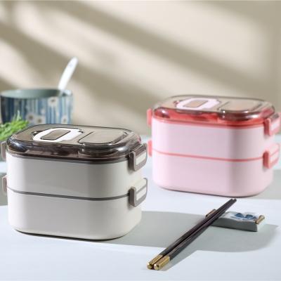 China Food-Grade PP Plastic And Stainless Steel Bento Box Stackable Leak-Proof Double Layer for sale