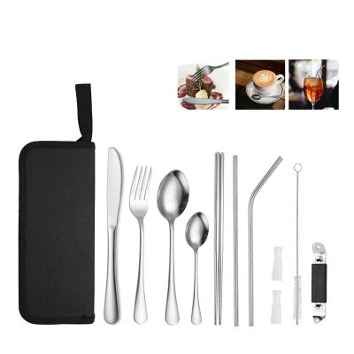 China Portable Travel Stainless Steel Cutlery Set, Reusable With A Case For Fixing Tableware 11  Pieces for sale