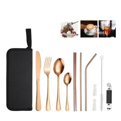 China Portable Travel Stainless Steel Cutlery Set, Reusable With A Case For Fixing Tableware 11  Pieces for sale