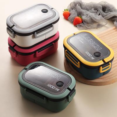 Cina Scatola da pranzo Bento in plastica Scatola da pranzo a doppio strato Scatola da pranzo a microonde 1200 ml verde in vendita