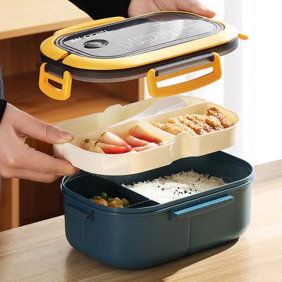 Cina Scatola da pranzo Bento in plastica Scatola da pranzo a doppio strato Scatola da pranzo a microonde 1200 ml verde in vendita