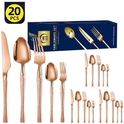 Cina Set di posate in acciaio inossidabile 20 pezzi piccole cintura martello modello in acciaio inossidabile posate occidentali scatola regalo in vendita