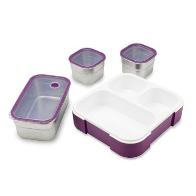 Cina 3 compartimenti in acciaio inossidabile Lunch Box a prova di perdite con sacchetto da pranzo 720ml viola in vendita