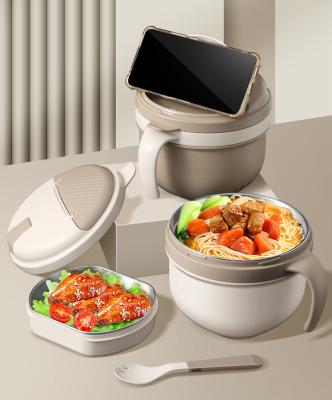 China Instant Noodle Bowl With Drain Port Heated By Induction Cooker Metal Bento Lunch Box for sale