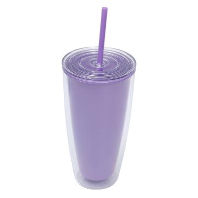Outdoor Plastic Cup with Lid and Straw 710ML Capacity Reusable Straw Cup