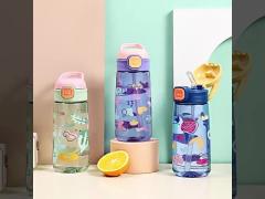 600ML 유출 방지 만화 동물 인쇄 재사용 PC 빨대 컵 다시 학교로