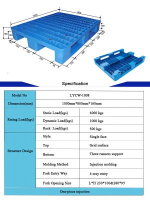 Cina resistente di umidità di plastica accatastabile dell'HDPE del pallet 1000x800 per medico in vendita