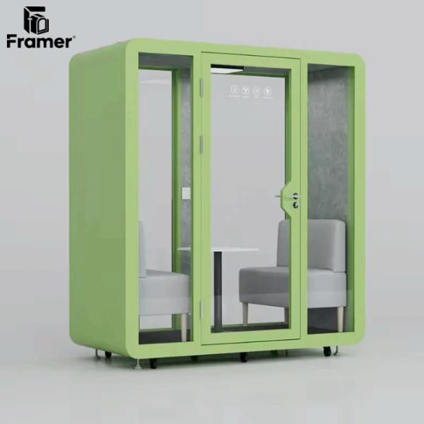 Quality Fully Enclosed Sound Proof Cabin Green / Blue Private Office Booth For Business Discussions And Focused for sale
