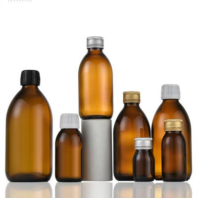 China Frasco de xarope de vidro âmbar líquido oral médico 60 ML 100 ML 500 ML com tampa de alumínio à venda