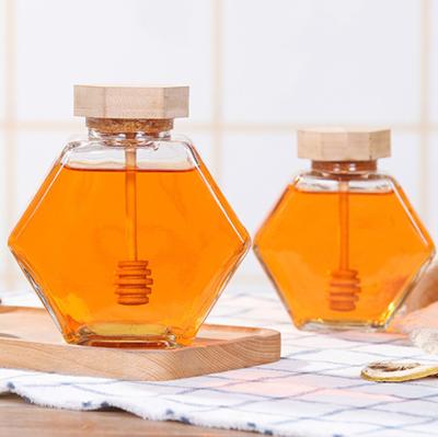 Cina Esagono di legno Honey Jar Transparent di vetro di Oz 13.4oz del coperchio 12 in vendita