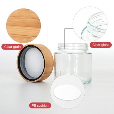 Cina Diametro innocuo per i bambini 64mm 120ml del coperchio dei barattoli di vetro trasparenti di bambù del concentrato dell'olio in vendita