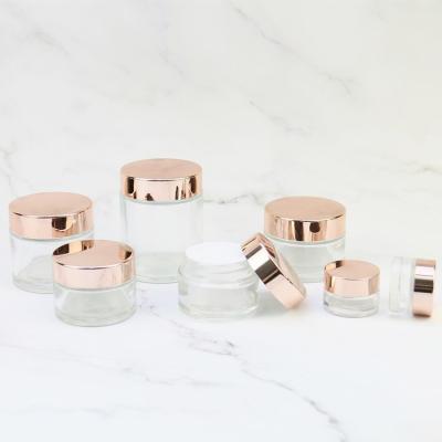 China Roze Duidelijke Berijpte Kosmetische het Glaskruiken van de huidzorg met Rose Gold Lid 5g 10g 30g 50g Te koop