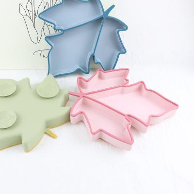 China Unbreakable Silicone Divided Suction Plate Colorful Maple Shape for sale