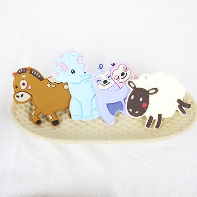 China Colorful Baby Personalized Silicone Teether With Sheep Horse Dino Shape for sale