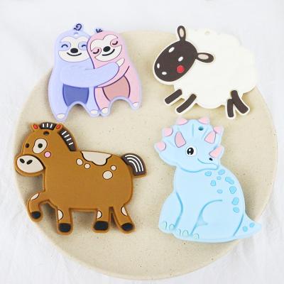 China Colorful Baby Personalized Silicone Teether With Sheep Horse Dino Shape for sale