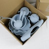 China Modern Style Silicone Dinnerware Set , BPA Free Baby Silicone Plate bowl cup bib spoon fork feeding Set for sale