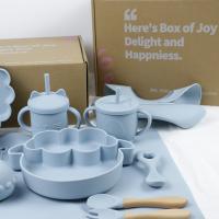 China Modern Style Silicone Dinnerware Set , BPA Free Baby Silicone Plate bowl cup bib spoon fork feeding Set for sale