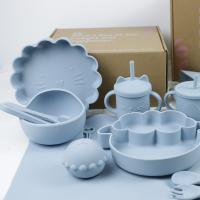 China Modern Style Silicone Dinnerware Set , BPA Free Baby Silicone Plate bowl cup bib spoon fork feeding Set for sale