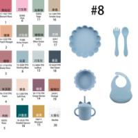 China Modern Style Silicone Dinnerware Set , BPA Free Baby Silicone Plate bowl cup bib spoon fork feeding Set for sale