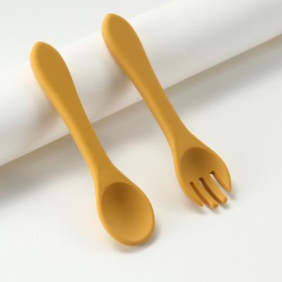 China Custom Silicone Forks And Spoons , Silicone Baby Food Set For Toddler Weaning Training for sale
