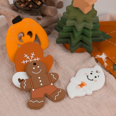 Cina Bambino su ordinazione Teether del silicone con forma dell'uomo di pan di zenzero del fantasma di Halloween in vendita